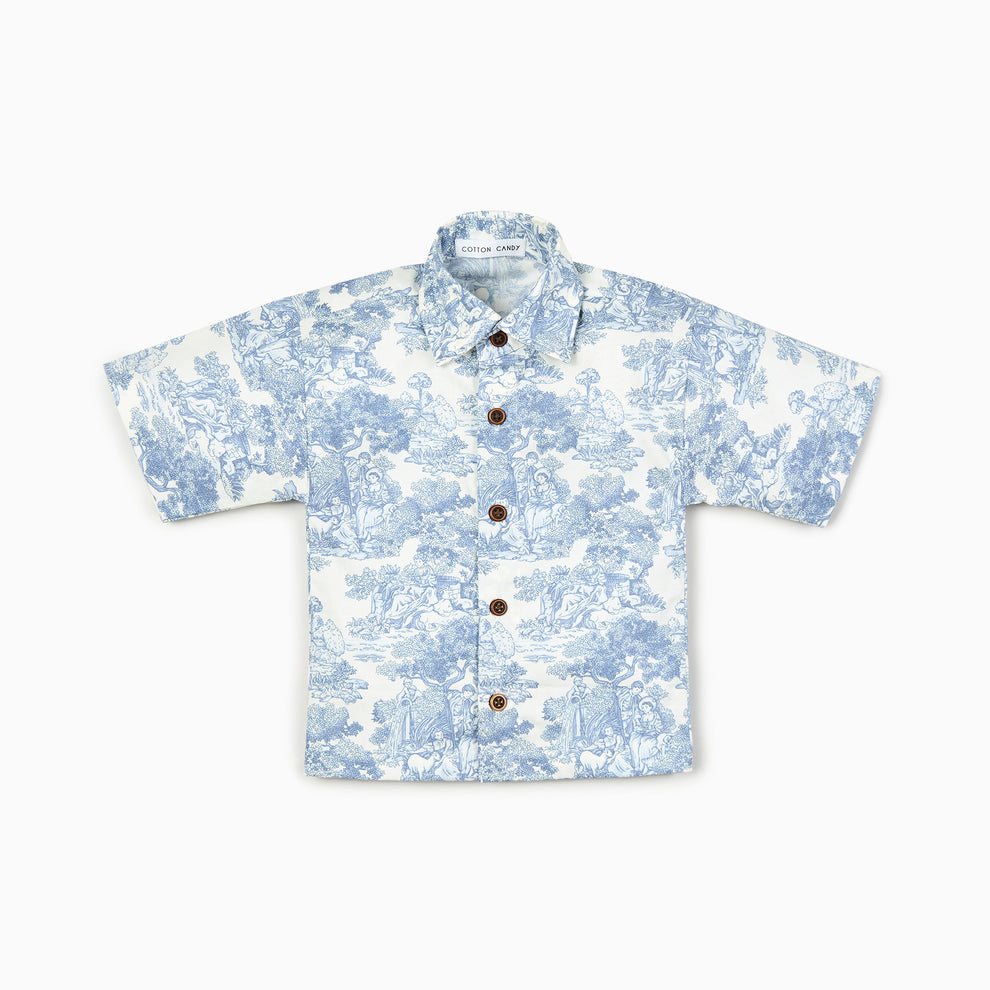 Toile de Jouy Boys' Shirt- Blue – COTTON CANDY LIFESTYLE